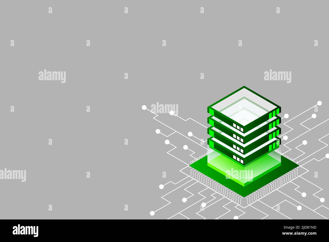 Concept of big data processing energy station of future server room rack data center isometric ...