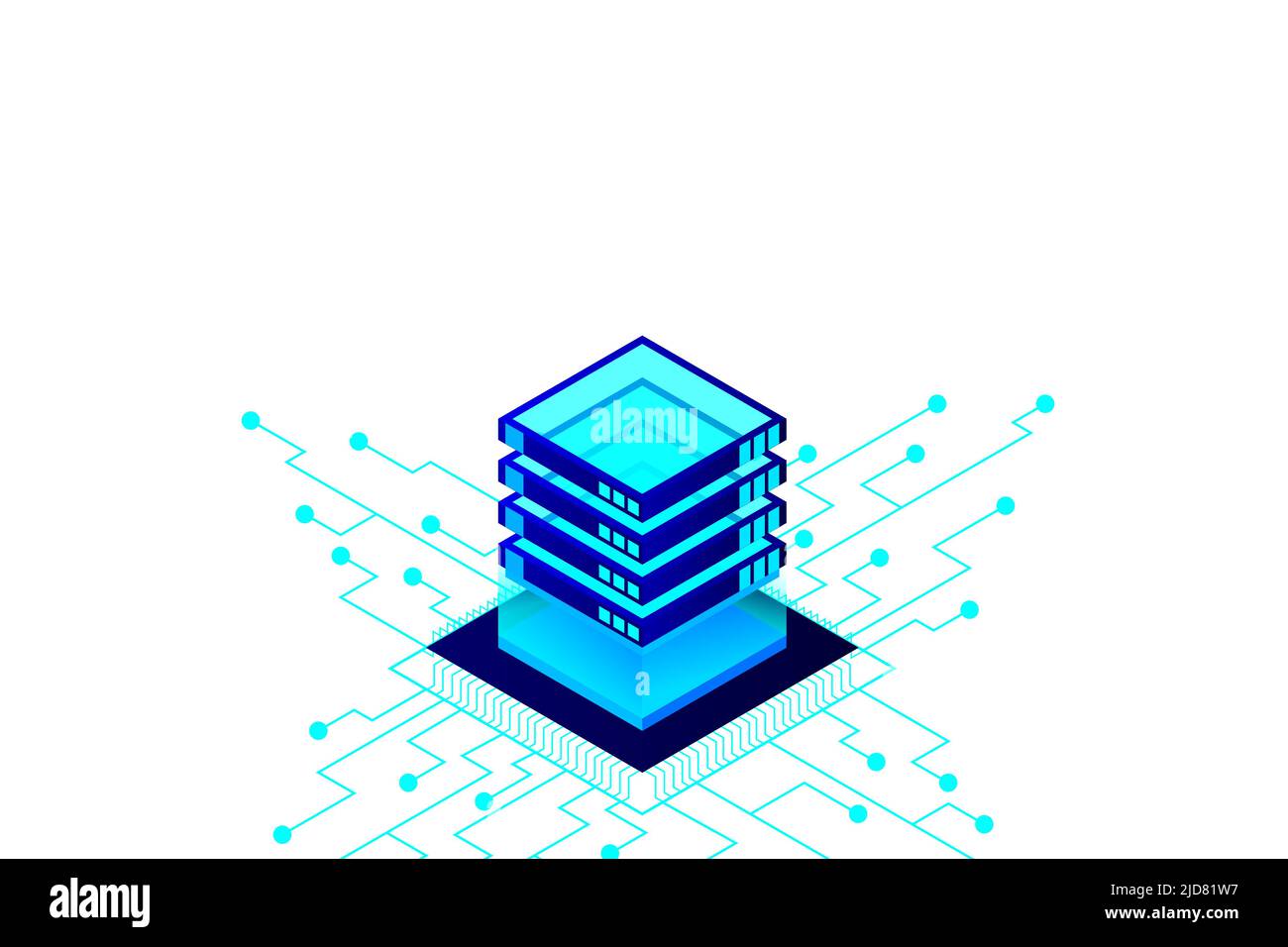 Concept of big data processing energy station of future server room rack data center isometric ...