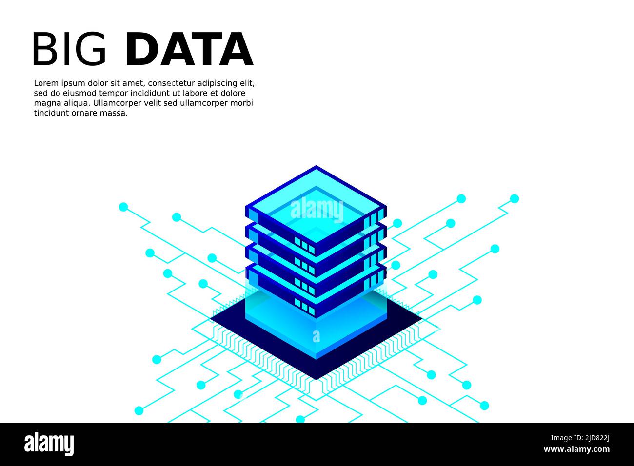 Concept of big data processing energy station of future server room rack data center isometric ...