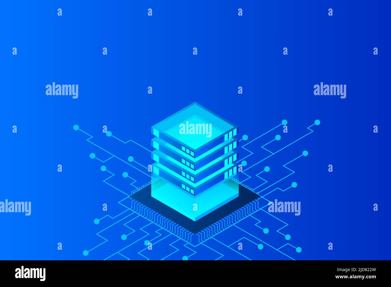 Concept of big data processing energy station of future server room rack data center isometric ...