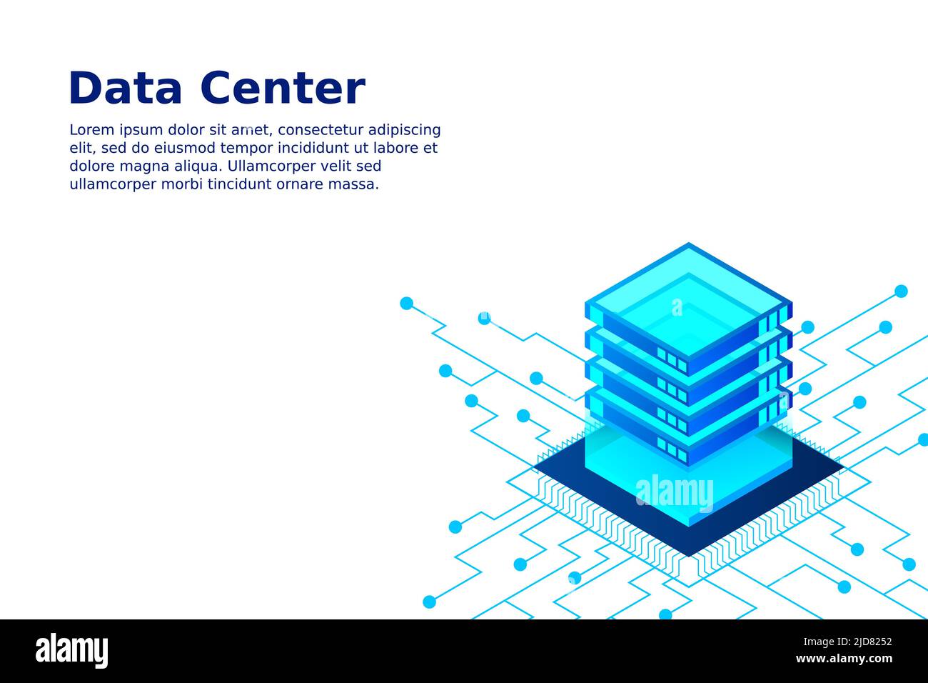 Concept of big data processing energy station of future server room rack data center isometric ...