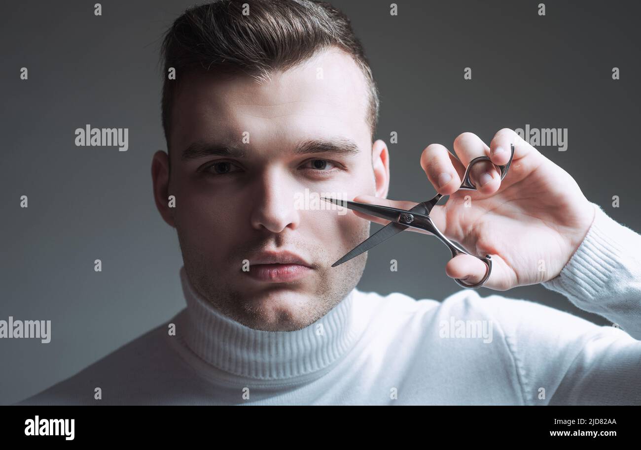 Create your style. Macho confident barber cut hair. Barbershop service ...