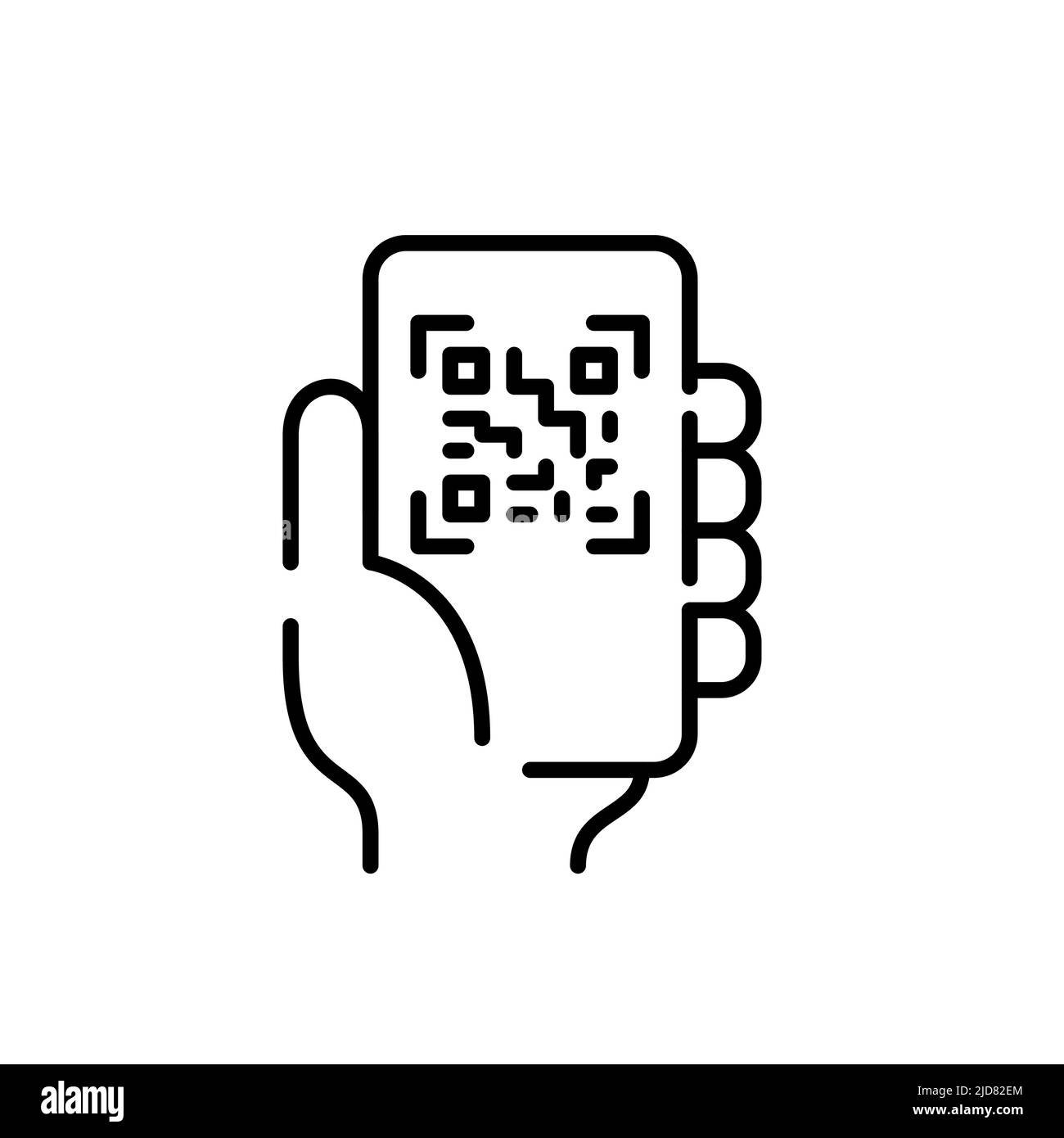 Hand holding a smartphone scanning qr code. Pixel perfect, editable ...