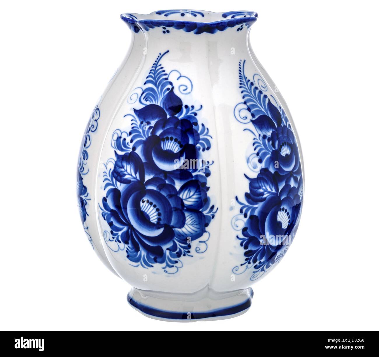 Cobalt Blue Porcelain Ceramic Vase Isolated on white. Traditional folk ...