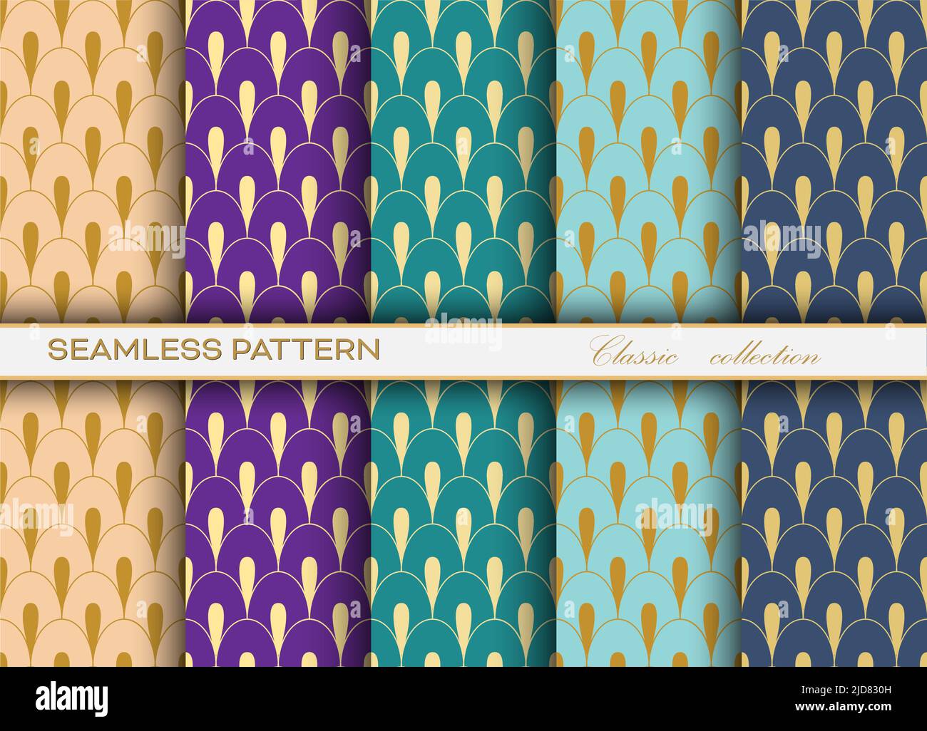set of seamless decorative patterns with a gold grid of arbitrary ...