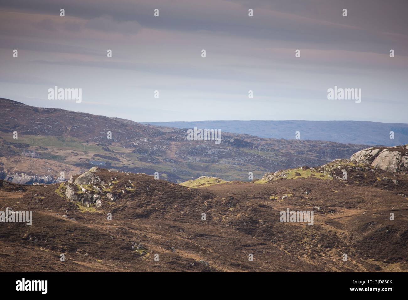 Rugged landscape of the Isle of Lewis in April, near Dun Carloway ...
