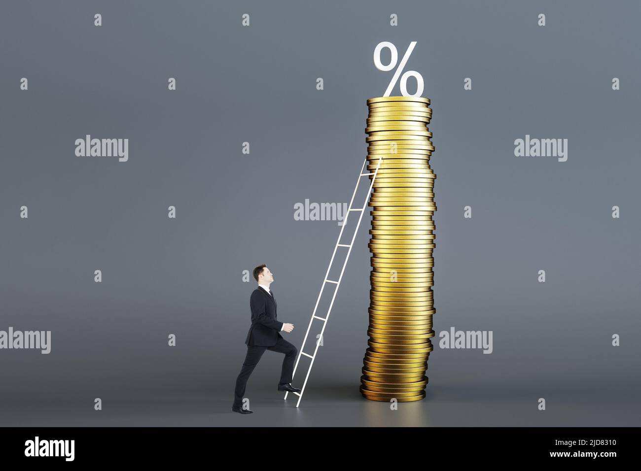 Accumulation or savings f money concept with businessman climbs with a ...
