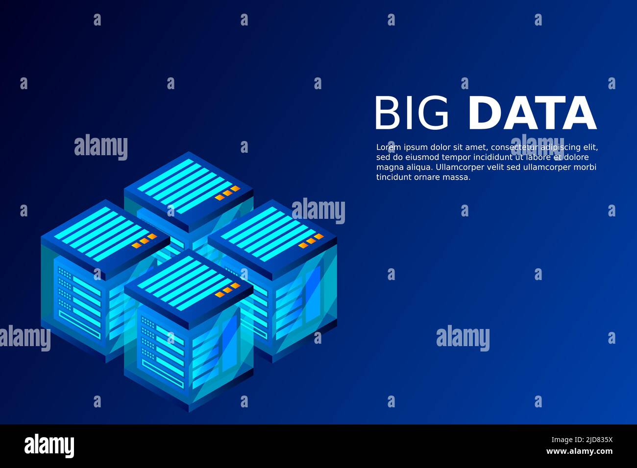 Concept of big data processing energy station of future server room rack data center isometric ...