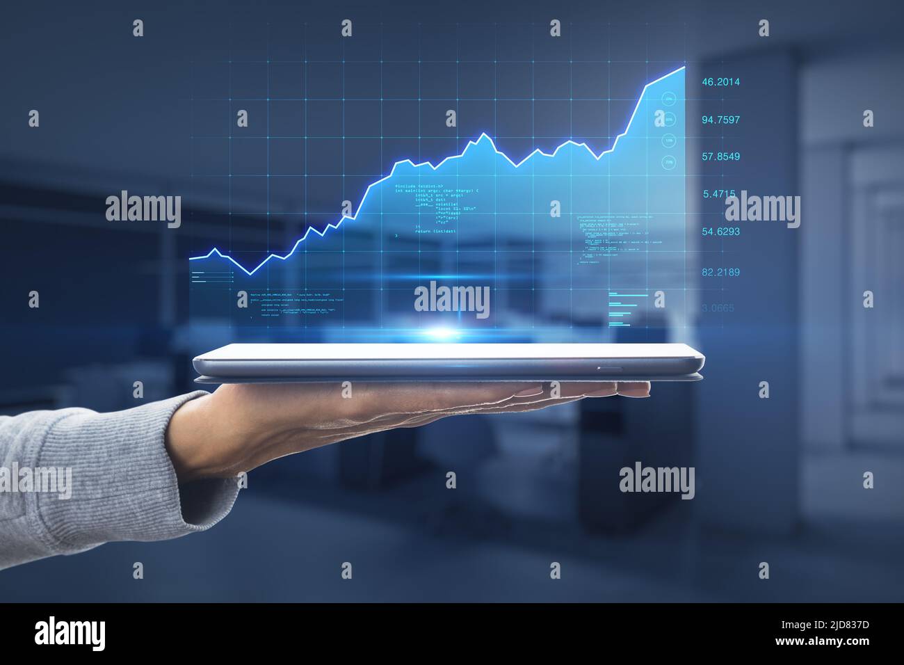 Stock market growth concept with digital screen with financial raising ...