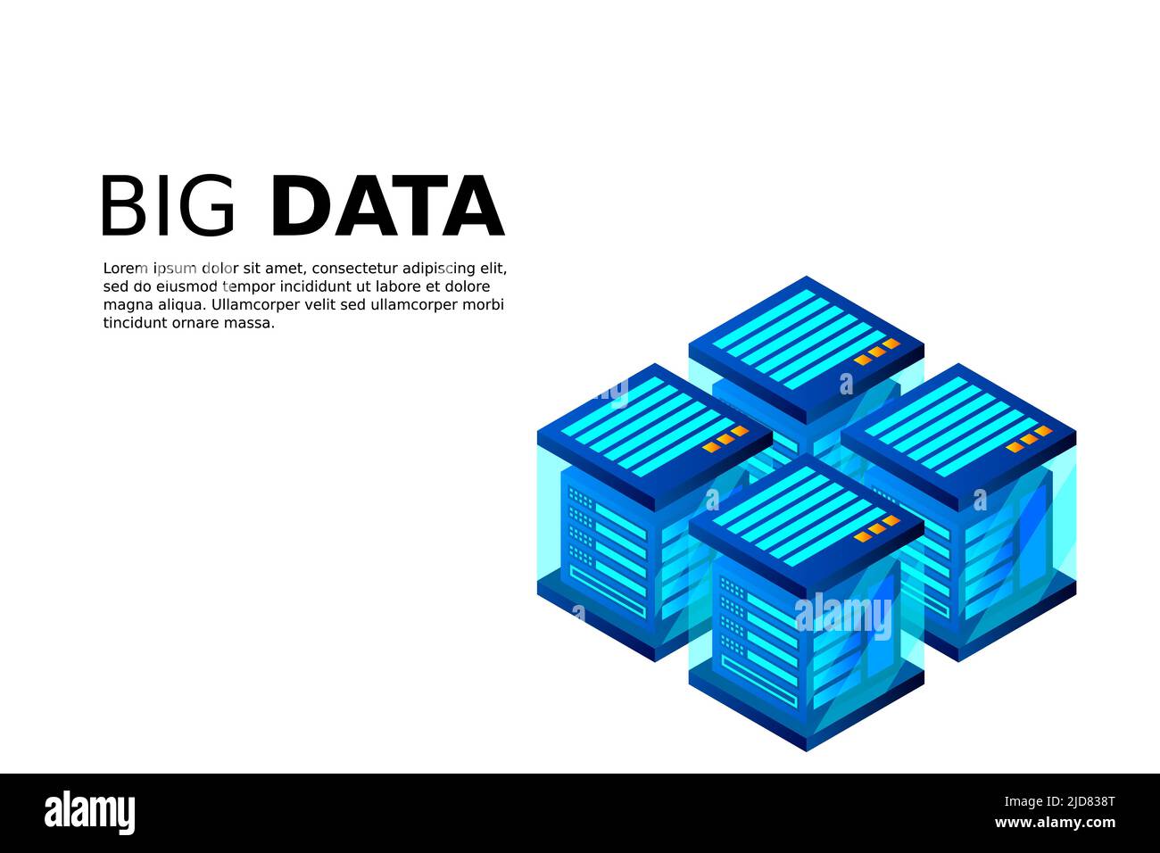 Concept of big data processing energy station of future server room rack data center isometric ...