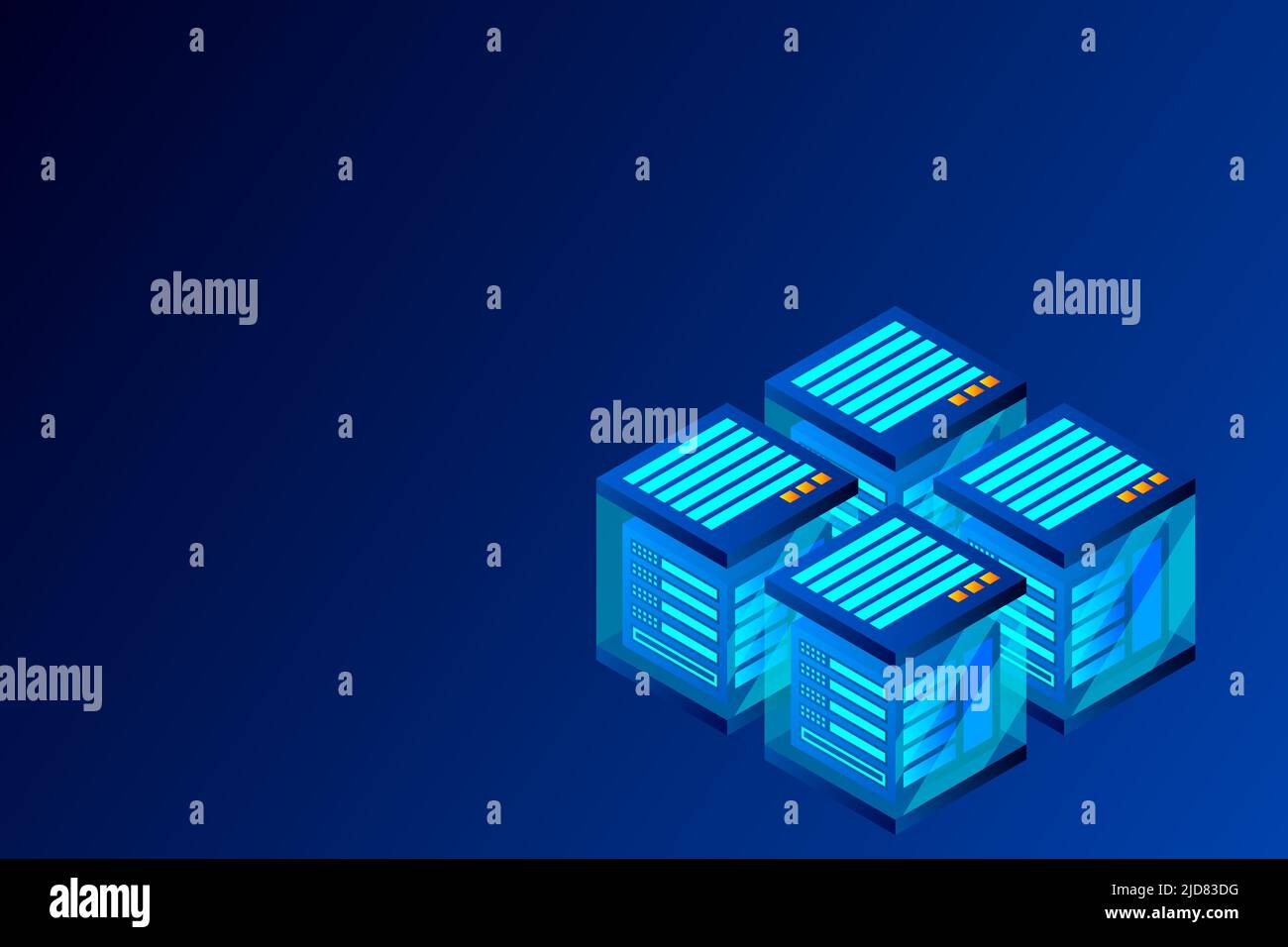 Concept of big data processing energy station of future server room rack data center isometric ...
