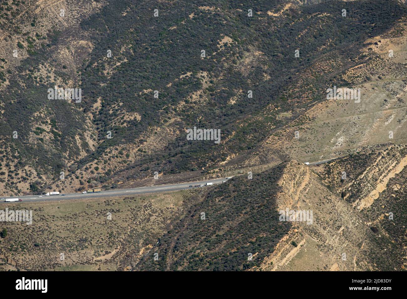 Trucks and Cars Passing on Interstate 5 Near Pyramid Lake and Gorman ...