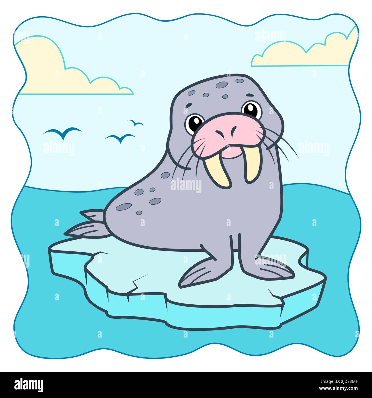 Cute Walrus underwater cartoon. Walrus clipart vector illustration ...