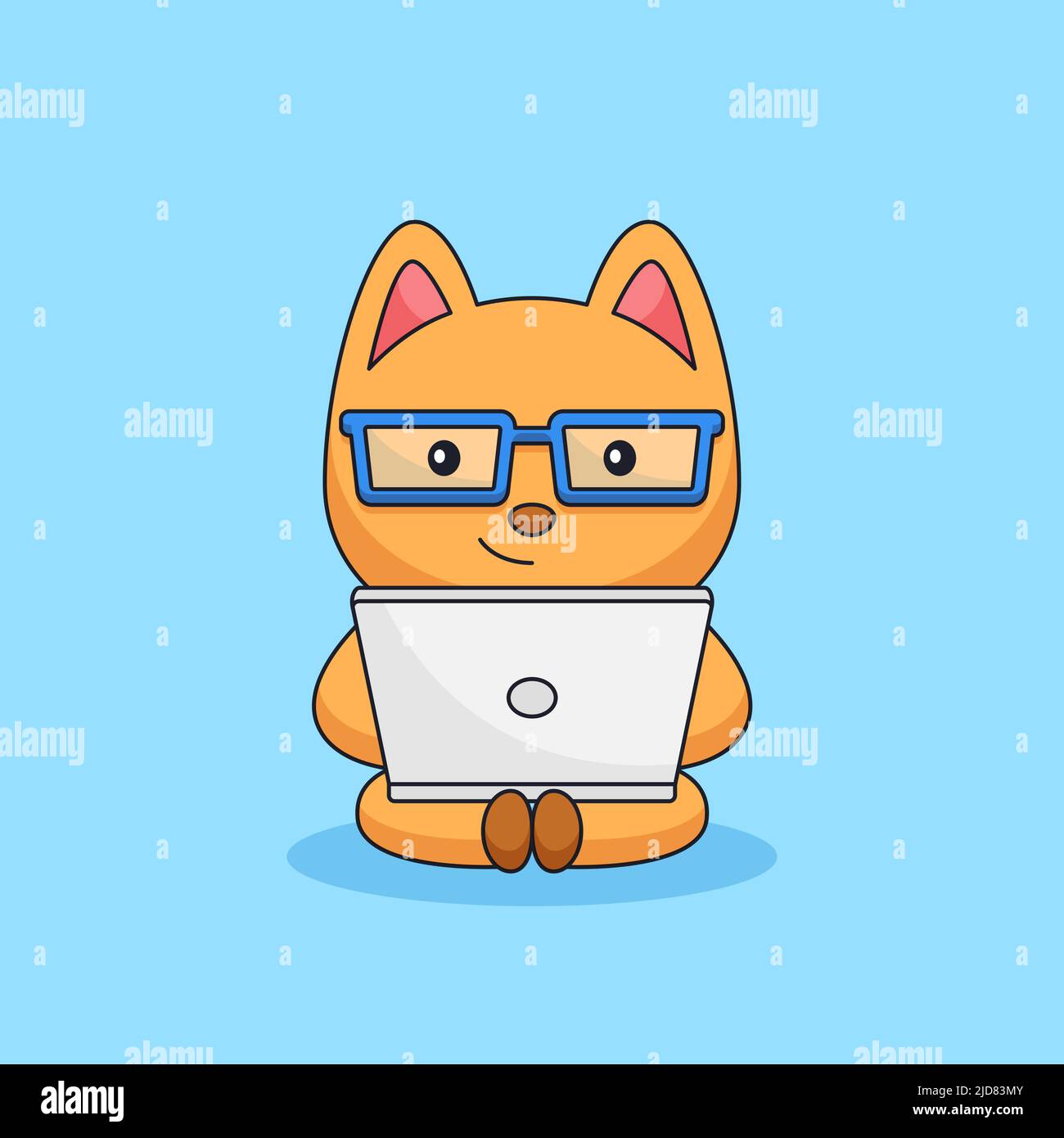 cat working on laptop wearing glasses freelancer coding illustration ...