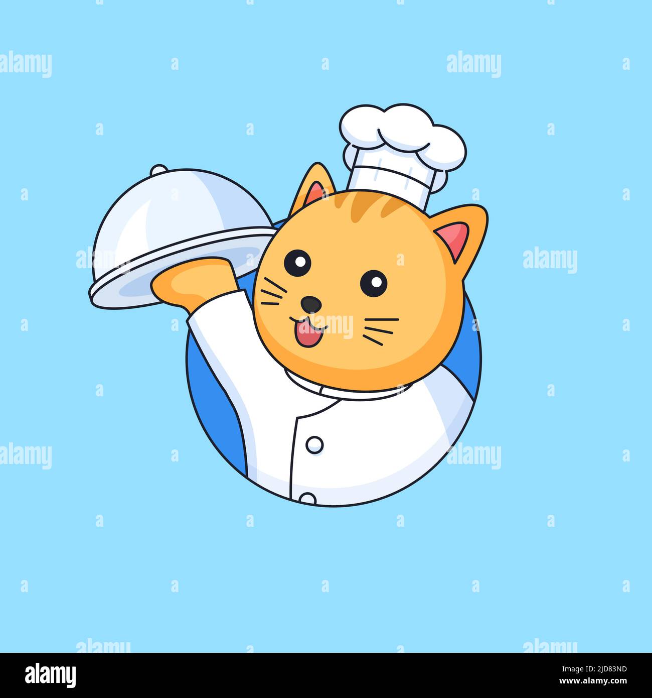 cute cat restaurant chef holding covered food tray animal mascot ...