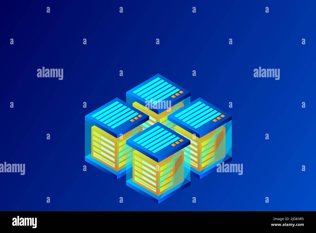Concept of big data processing energy station of future server room rack data center isometric ...