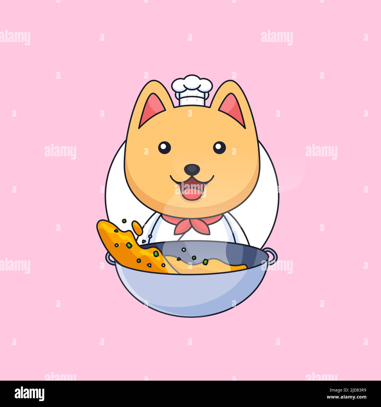 cute chef cat cooking street food use frying pan animal mascot cartoon ...