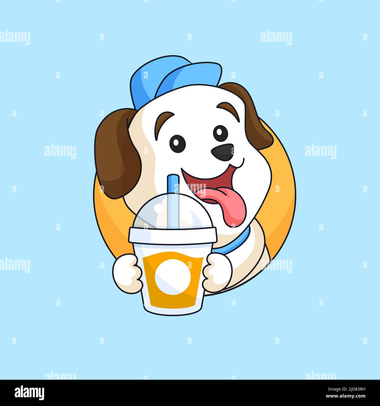 Happy dog holding fresh delicious drink cup animal mascot cartoon ...