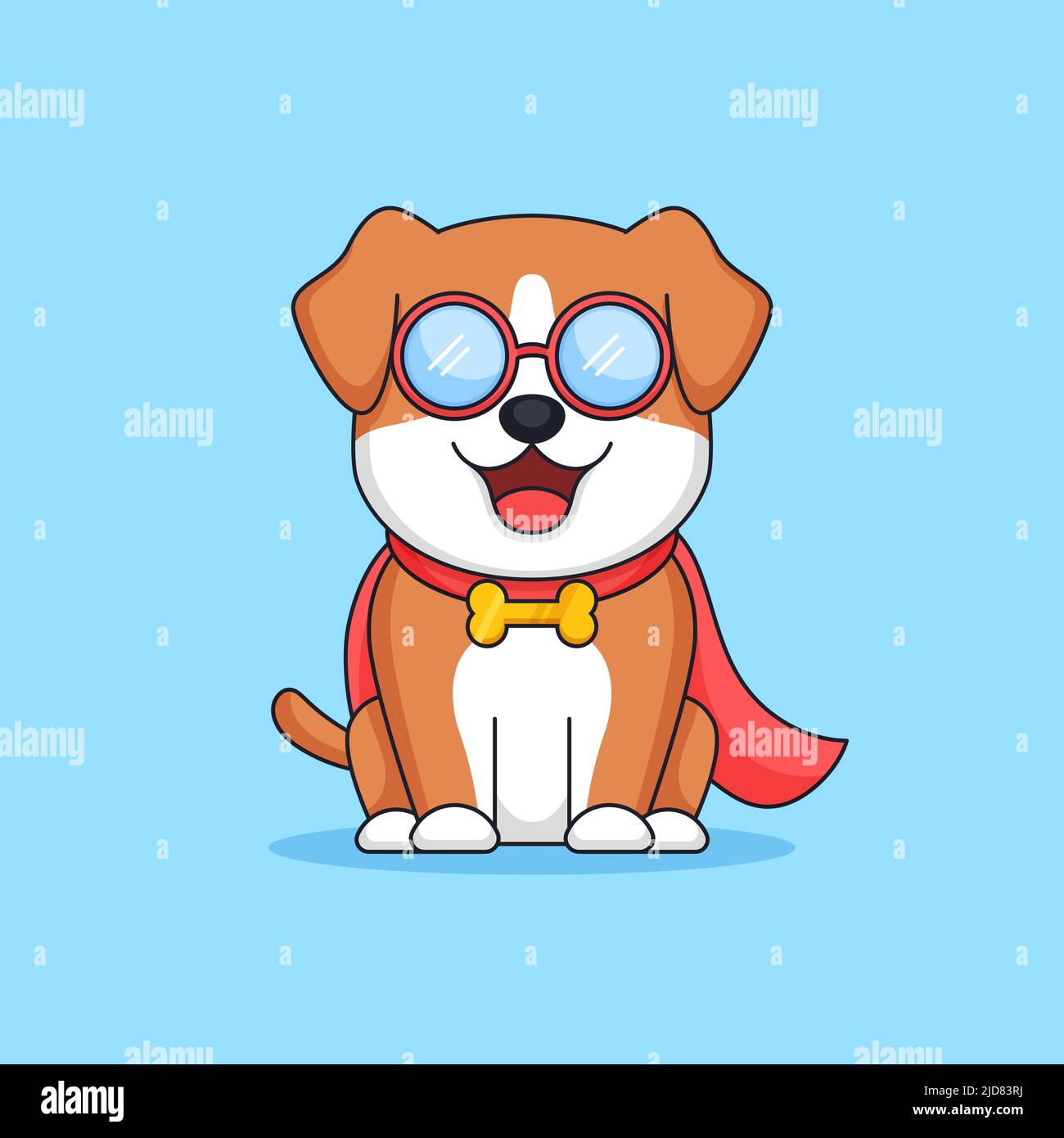 cute geek dog wearing super hero cloak animal mascot cartoon vector ...