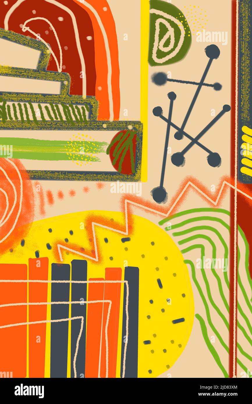 set of abstract 50s midcentury modern style posters wallart. geometric ...