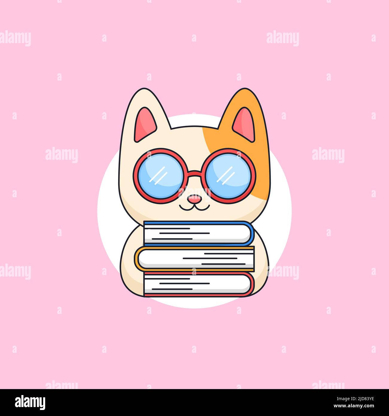 Cute kitten cat wearing geek glasses holding books bookworm animal ...