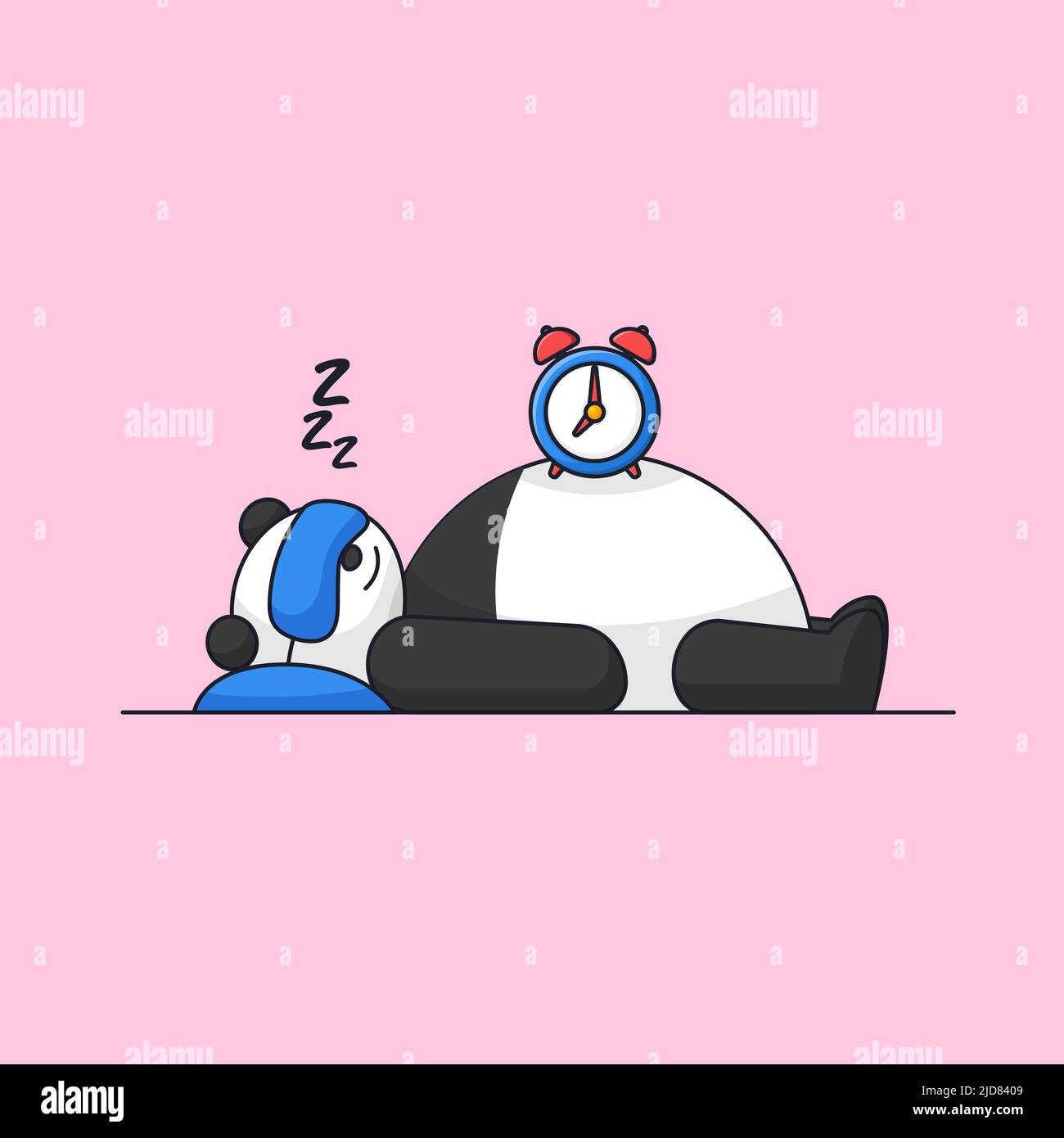 Cute fat panda tired sleeping wearing blindfold and alarm clock on his ...