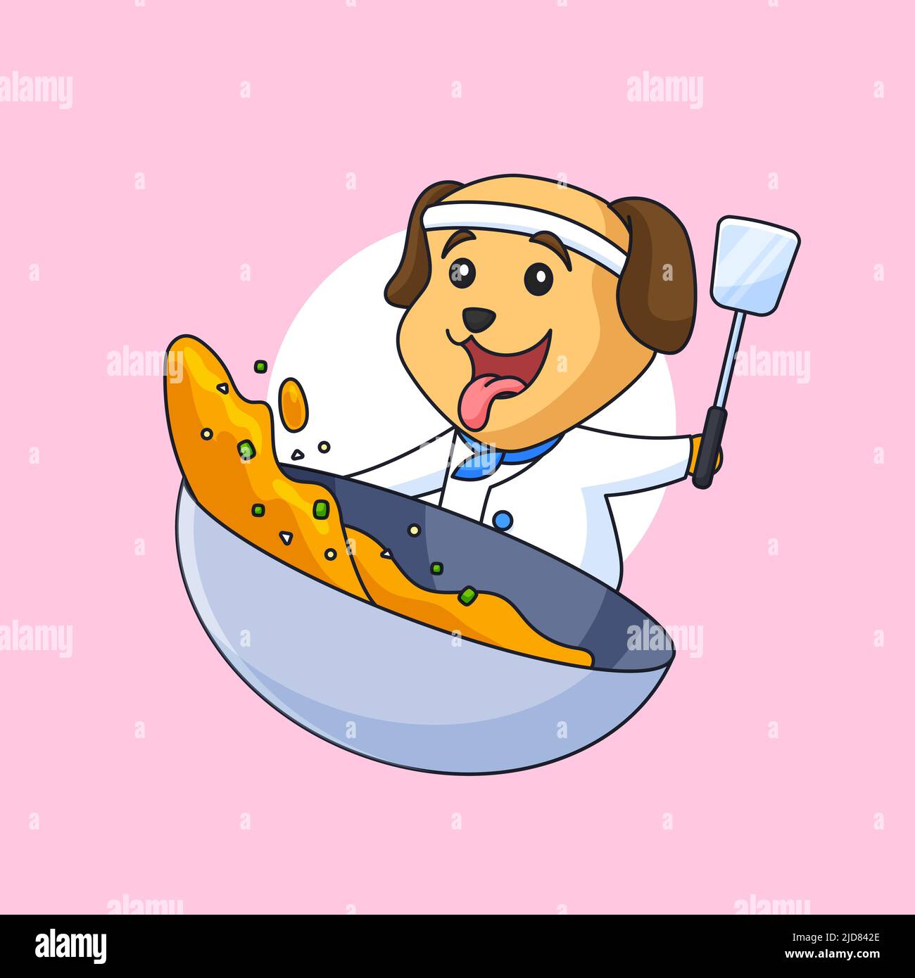 Cute puppy dog chef holding spatula cooking food vector illustration ...
