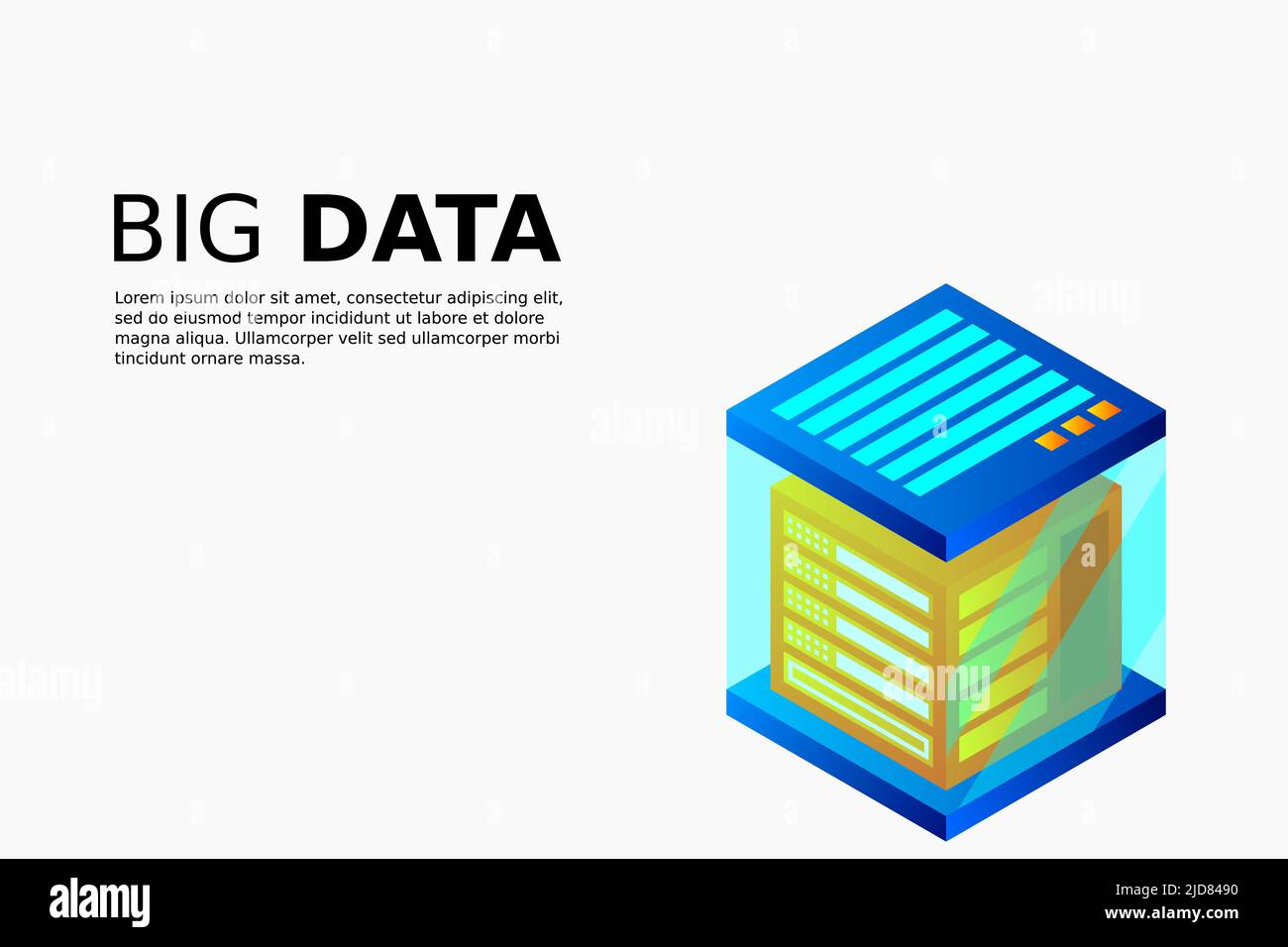 Concept of big data processing energy station of future server room rack data center isometric ...
