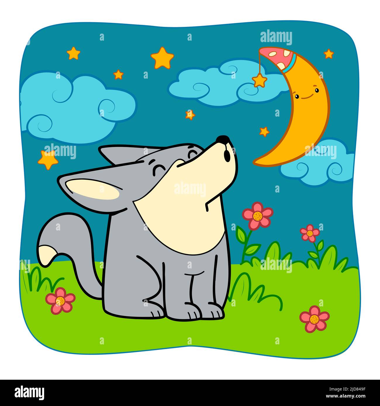 Cute Wolf cartoon. Wolf clipart vector illustration. Nature background ...