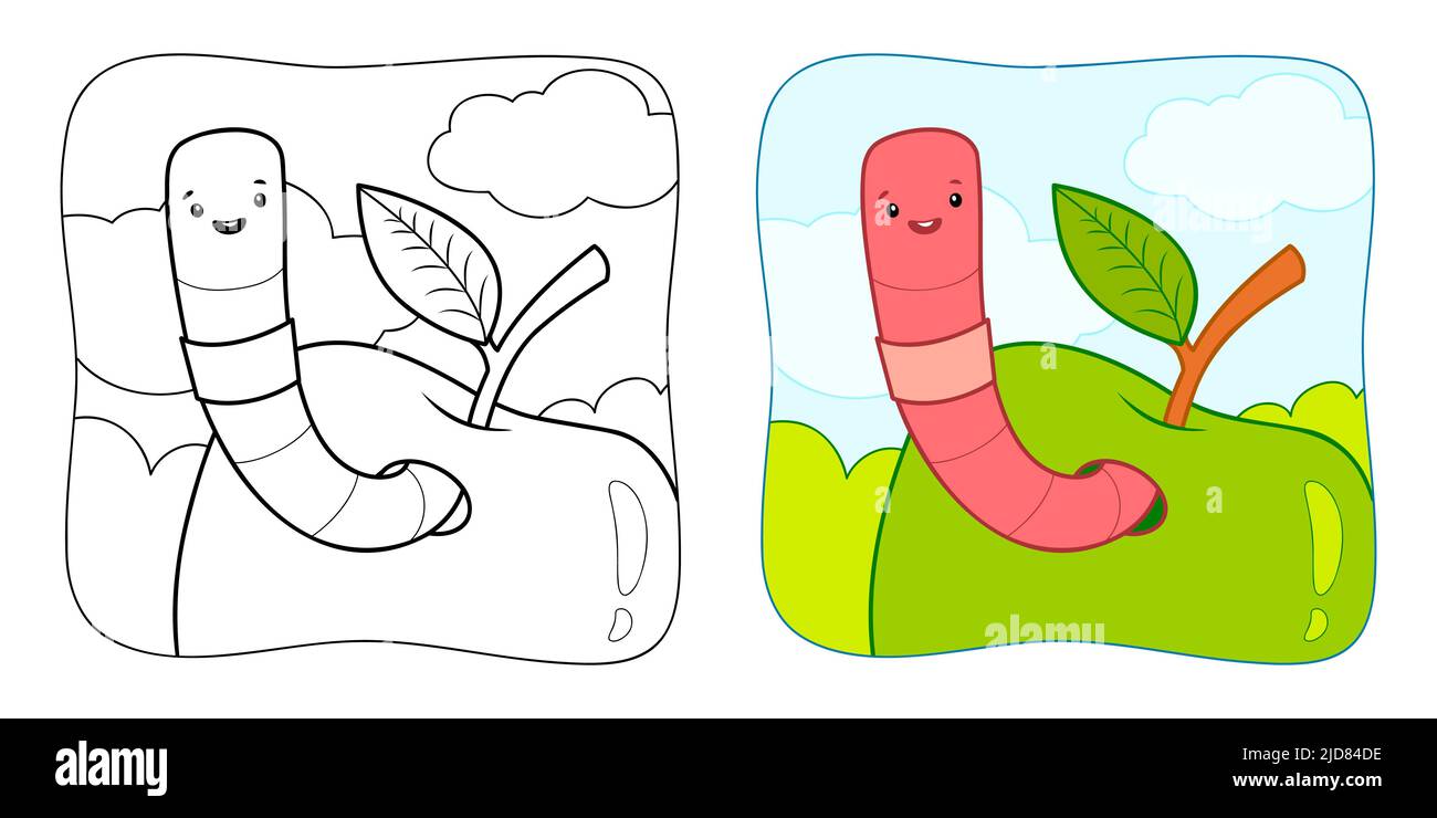 Coloring book or Coloring page for kids. Worm vector illustration ...