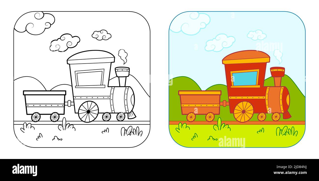 Coloring book or Coloring page for kids. Train vector illustration ...