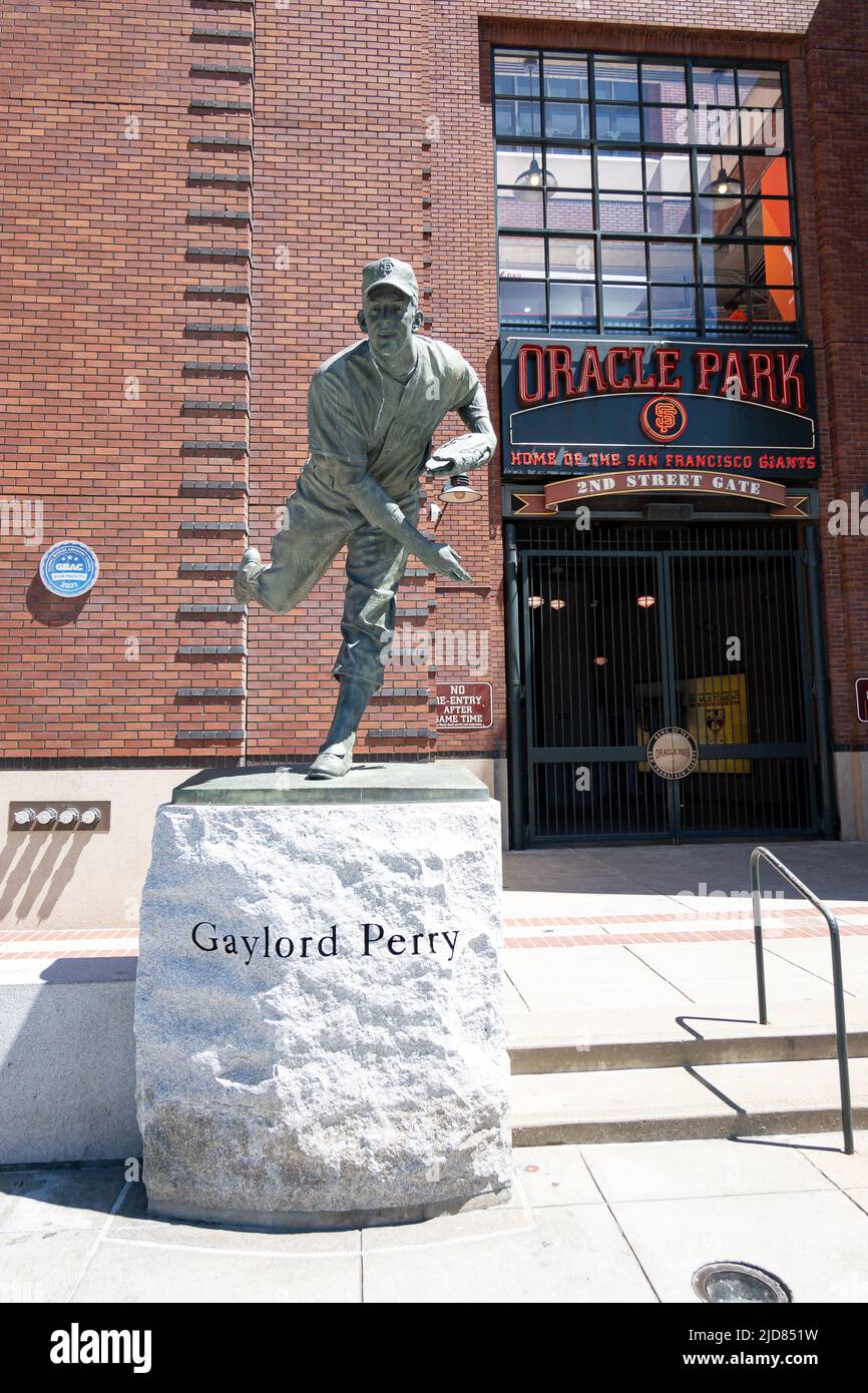 Gaylord Perry statue during an MLB game between Kansas City Royals and ...