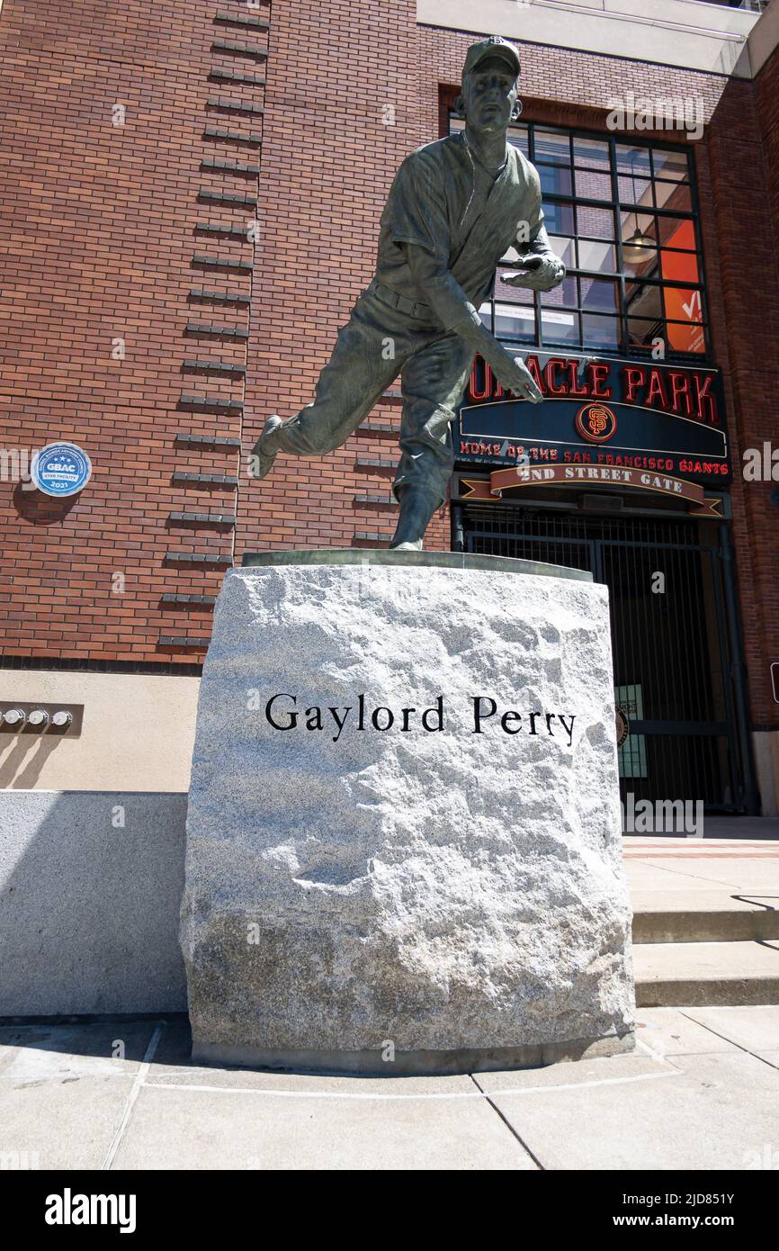 Gaylord Perry statue during an MLB game between Kansas City Royals and ...