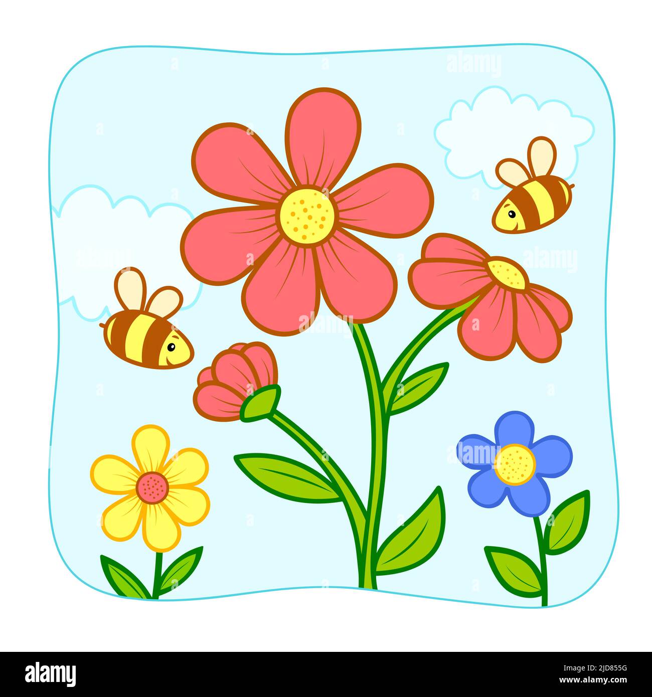 Cute Flower and bees cartoon. Flower and bees clipart vector ...