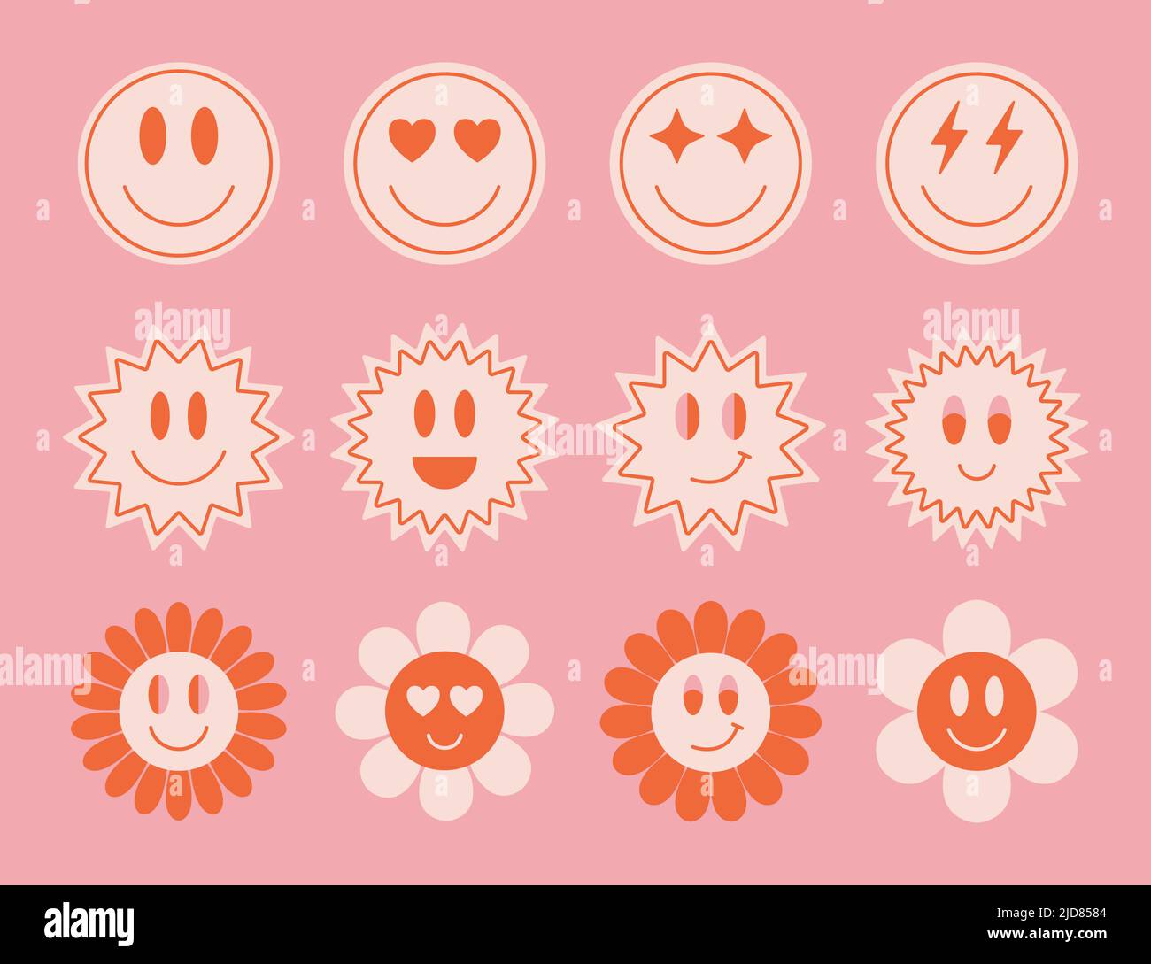 Set of simple cute hipster smile stickers. Trendy retro abstract ...