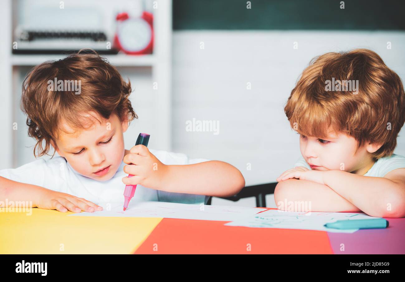 Back to school. Children at the blackboard. Kids with a book. Cute ...