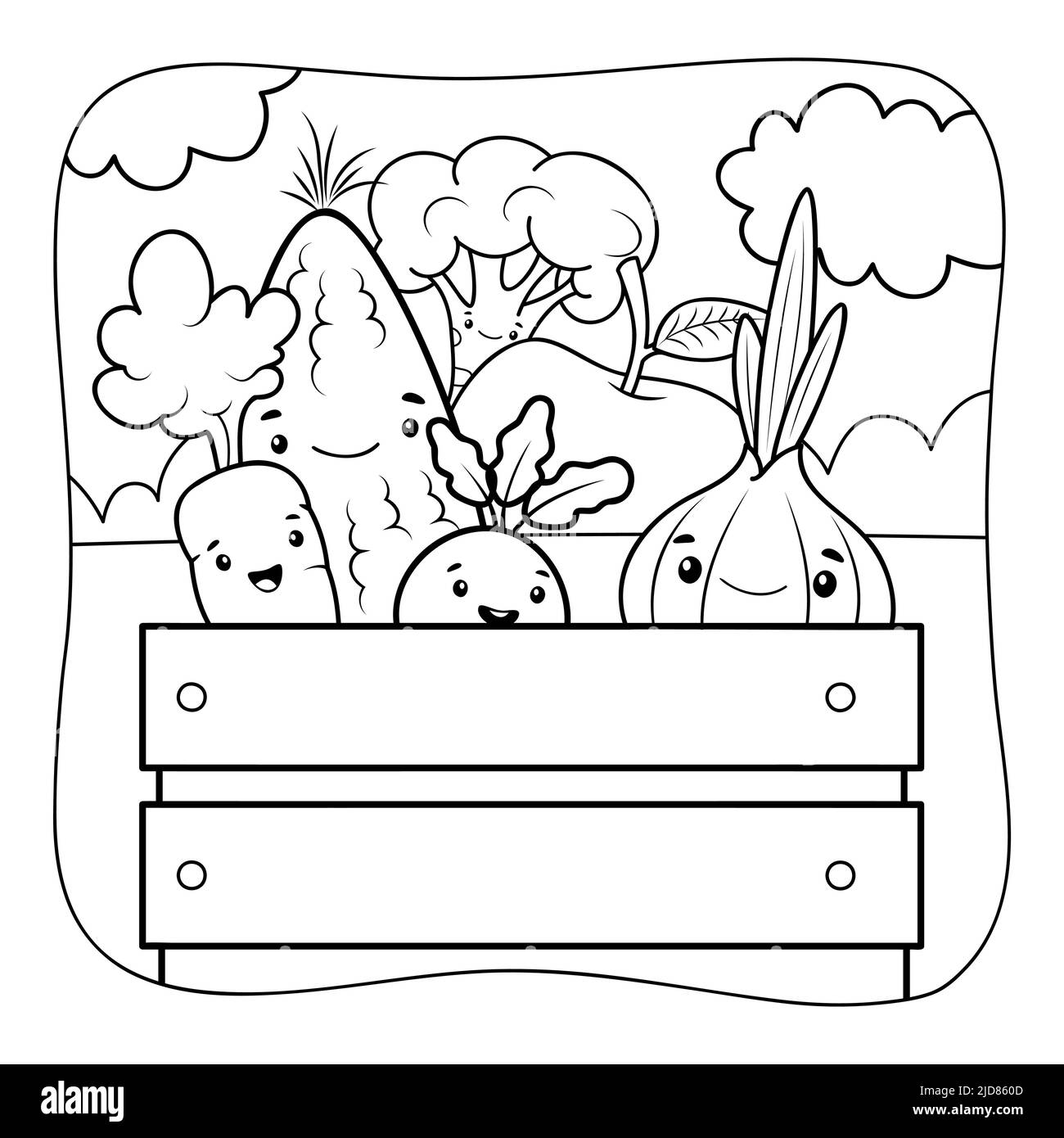 Vegetables black and white. Coloring book or Coloring page for kids ...
