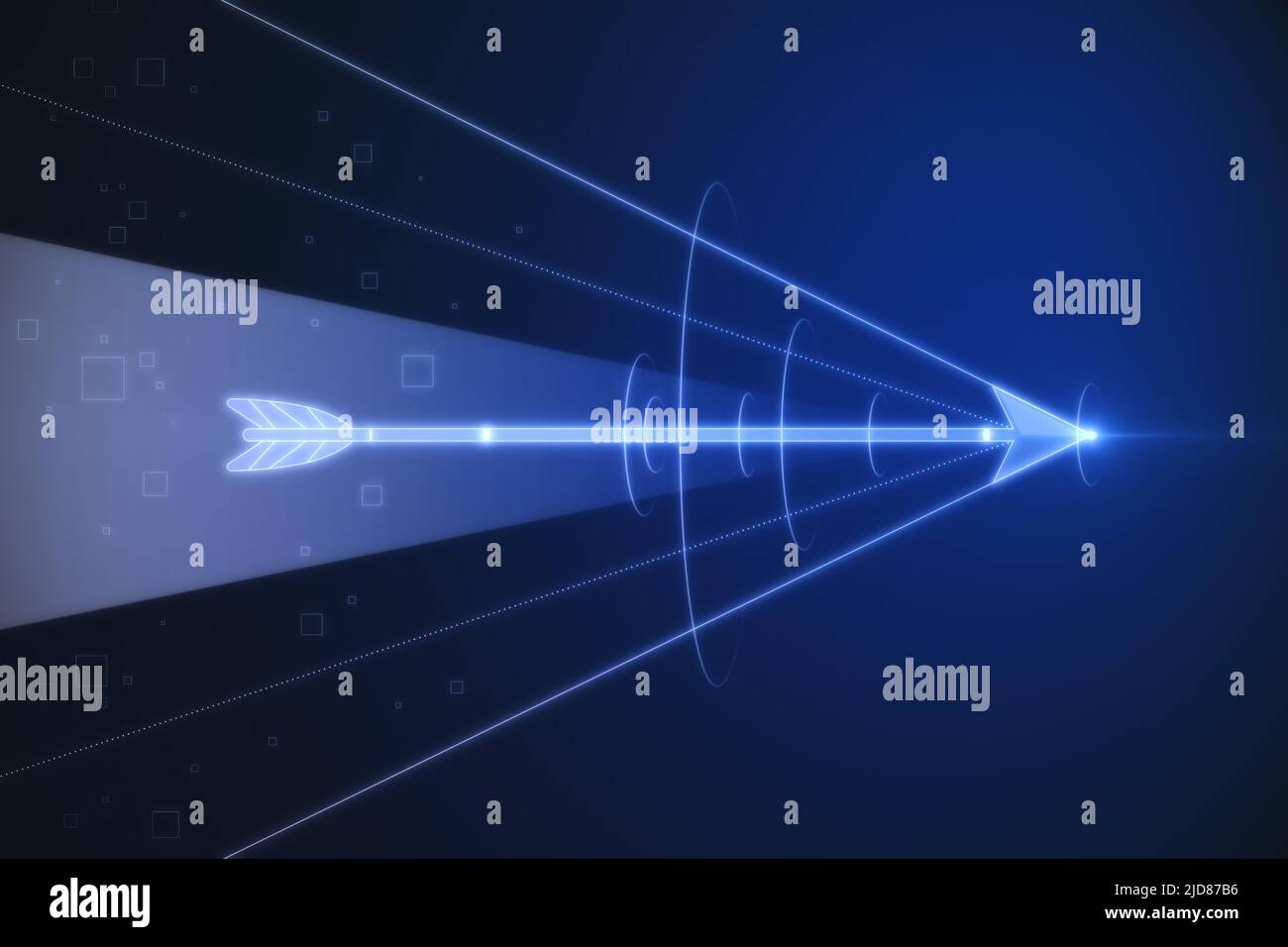 Innovation and speed technology concept with glowing digital flying ...