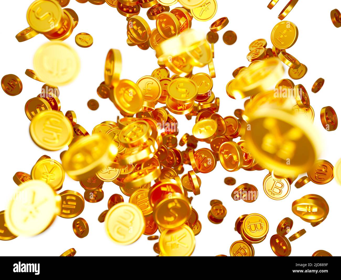 Explosion of golden coins isolated on white background Stock Photo - Alamy