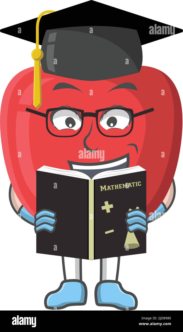Apple graduation reading a book design character, design vector ...