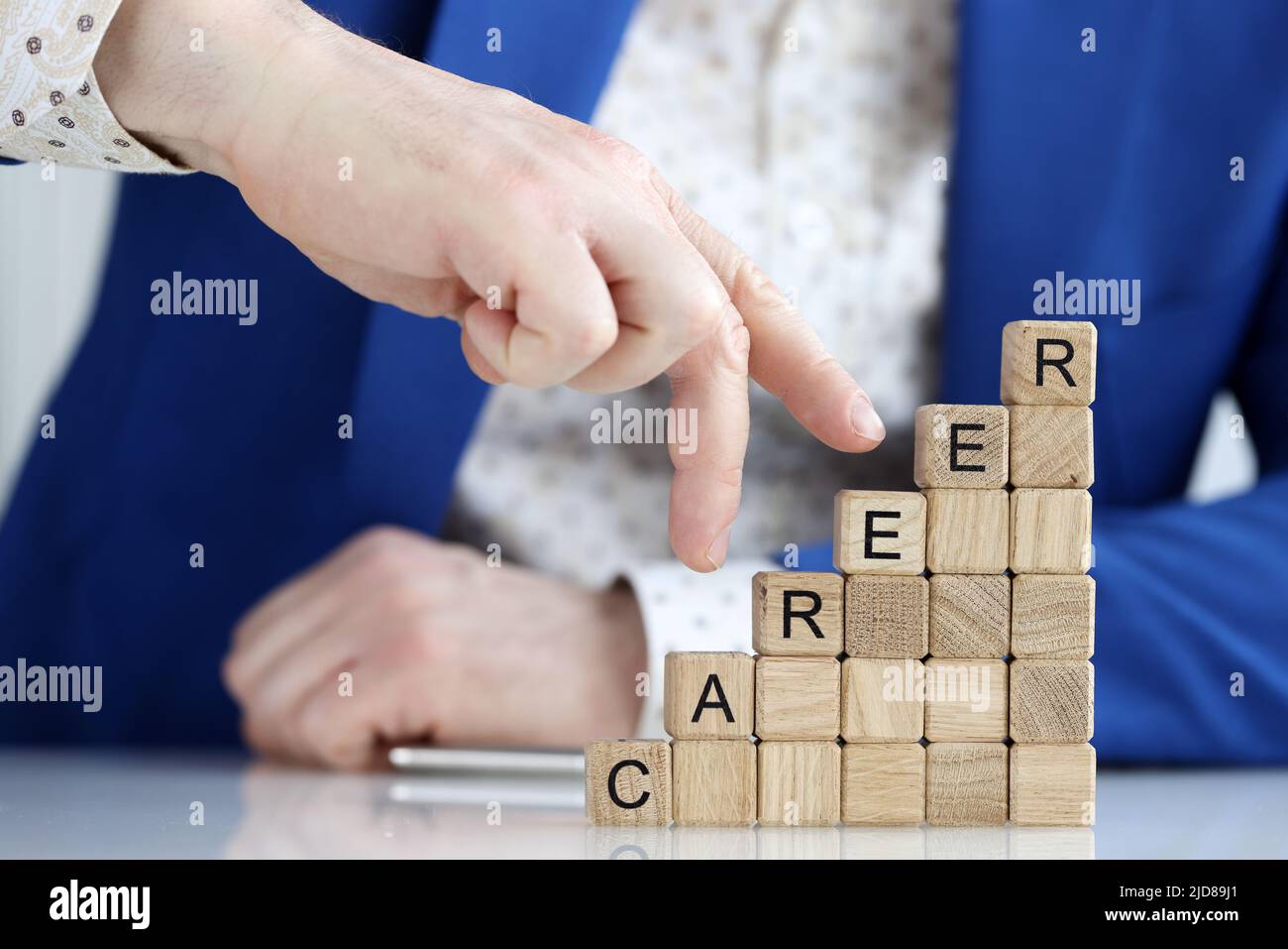 Man climbing career ladder, success, reach goal and professional growth ...