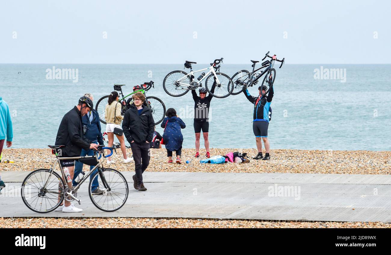 Brighton UK 19th June 2022 - Cyclists celebrate after taking part in ...