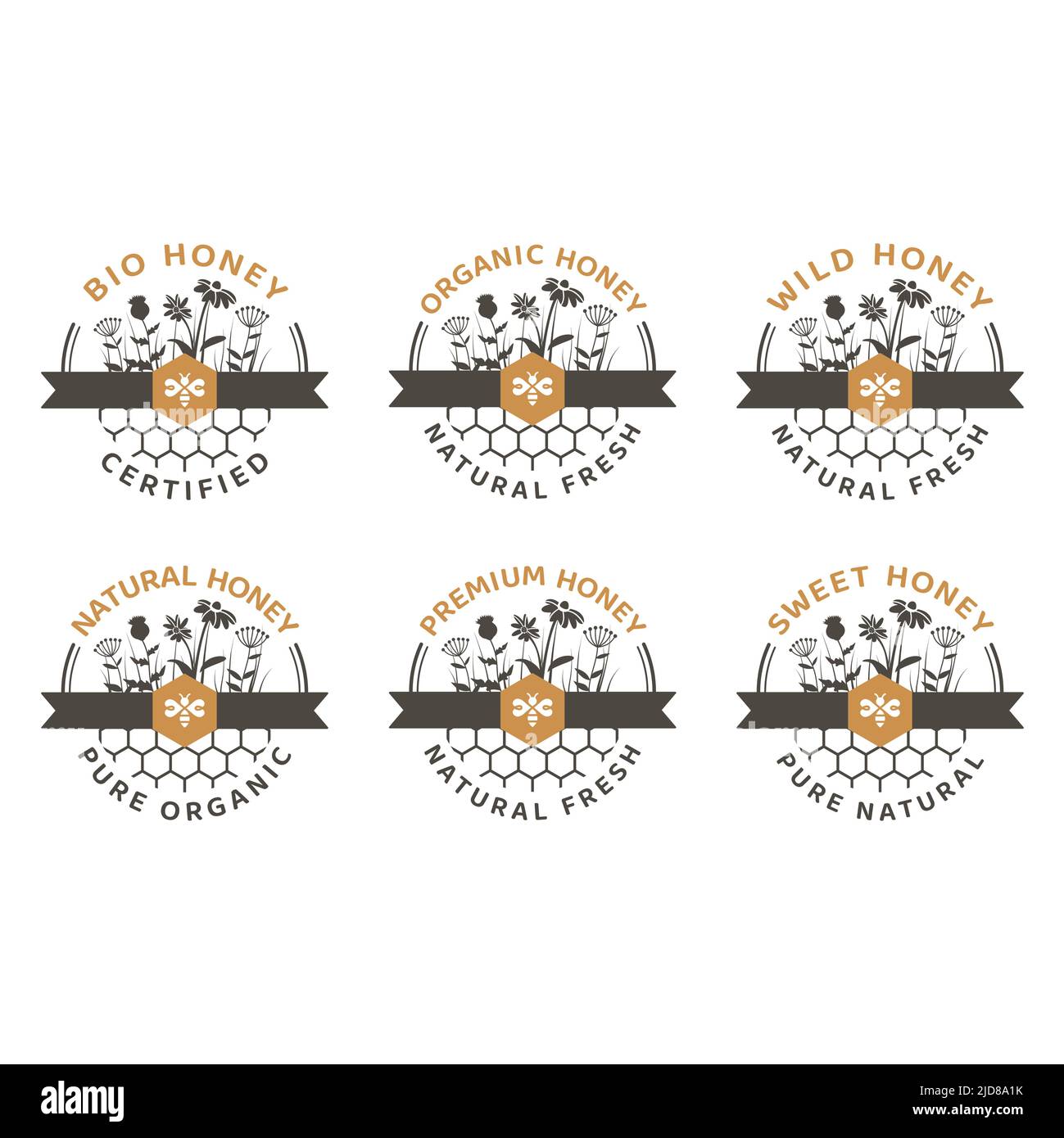 Colorful honey vector label with honeycomb. Bio, organic, natural honey ...