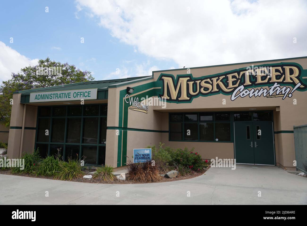 The Moorpark High School administrative building with the words ...