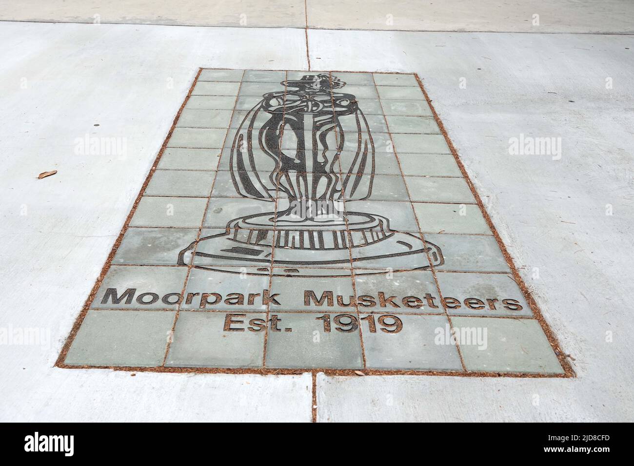 A historical plaque at the entrance to Moorpark High School with the ...