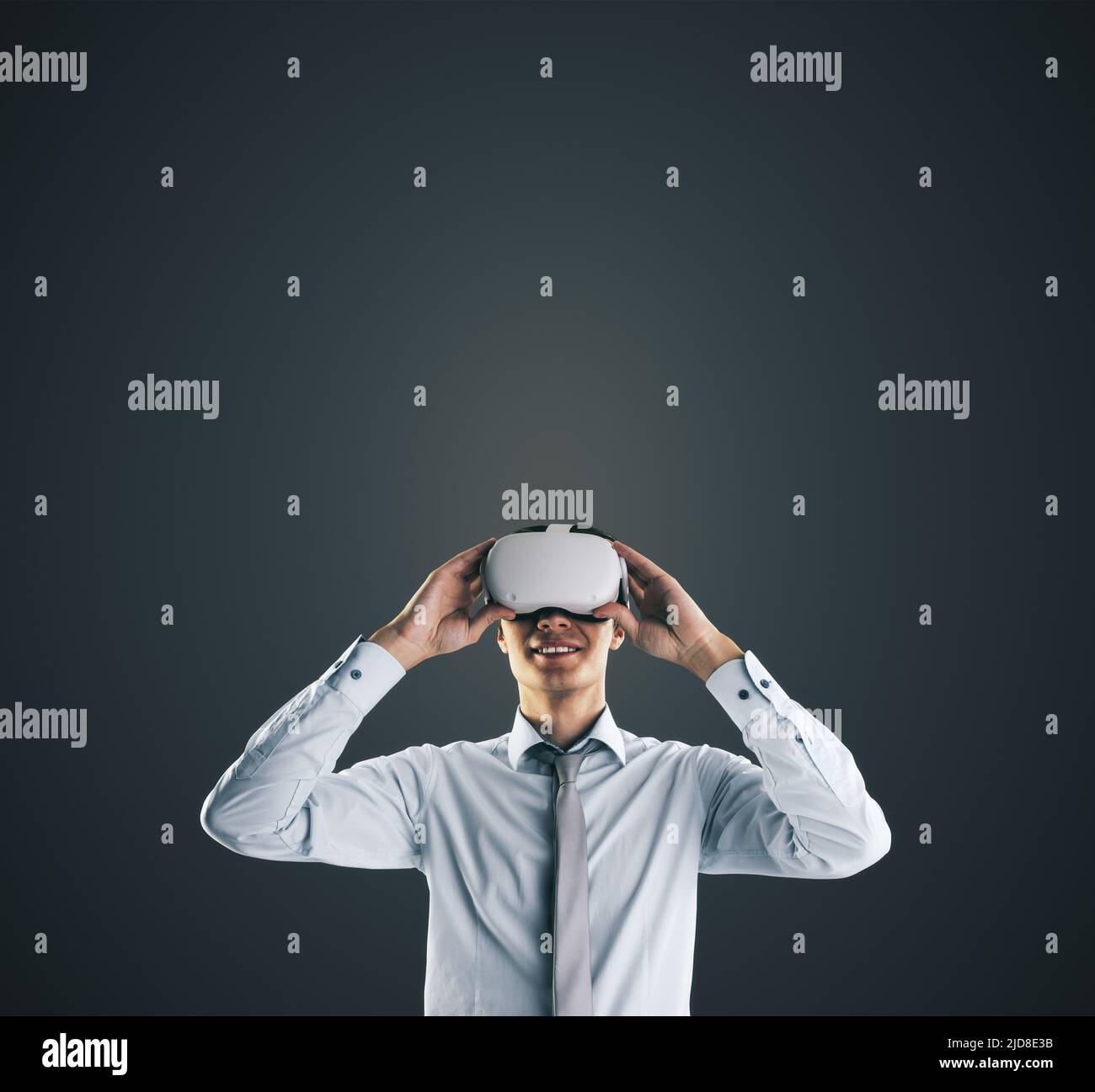 Virtual reality concept with young businessman gets new emotions in VR ...
