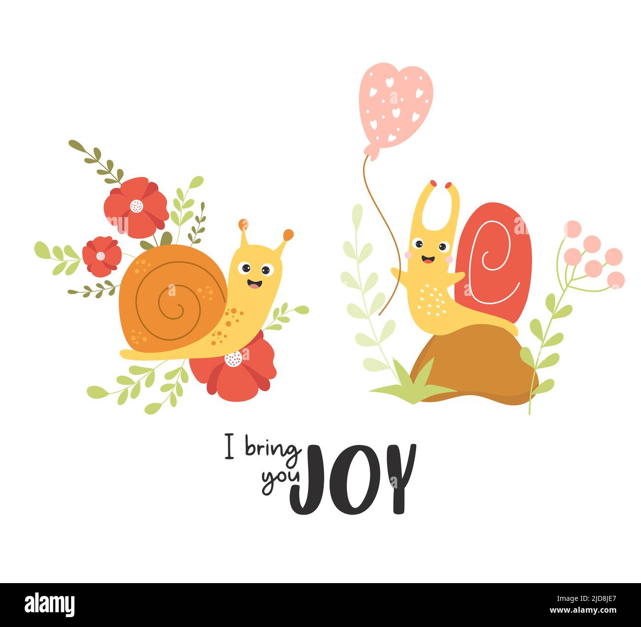 Set of forest snails. Funny snail characters on stone among grass with ...