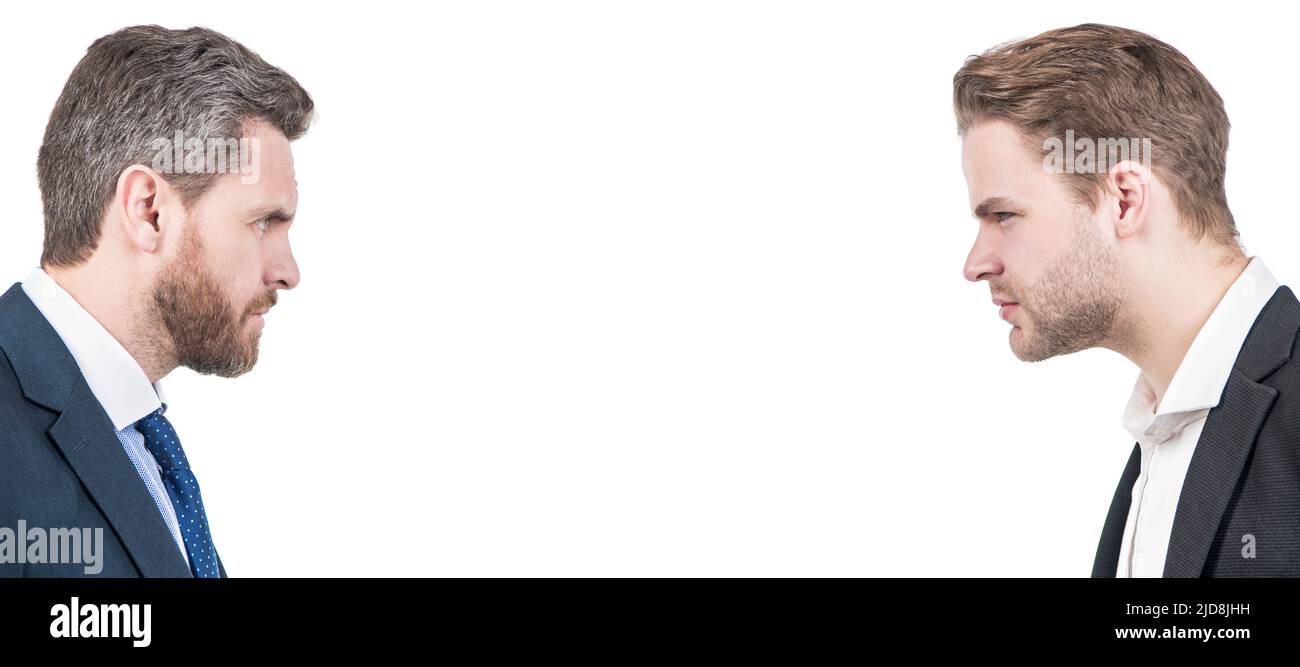 Man face portrait, banner with copy space. businessmen face to face ...