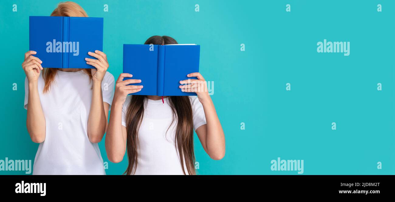 Mother and daughter child banner, copy space, isolated background ...