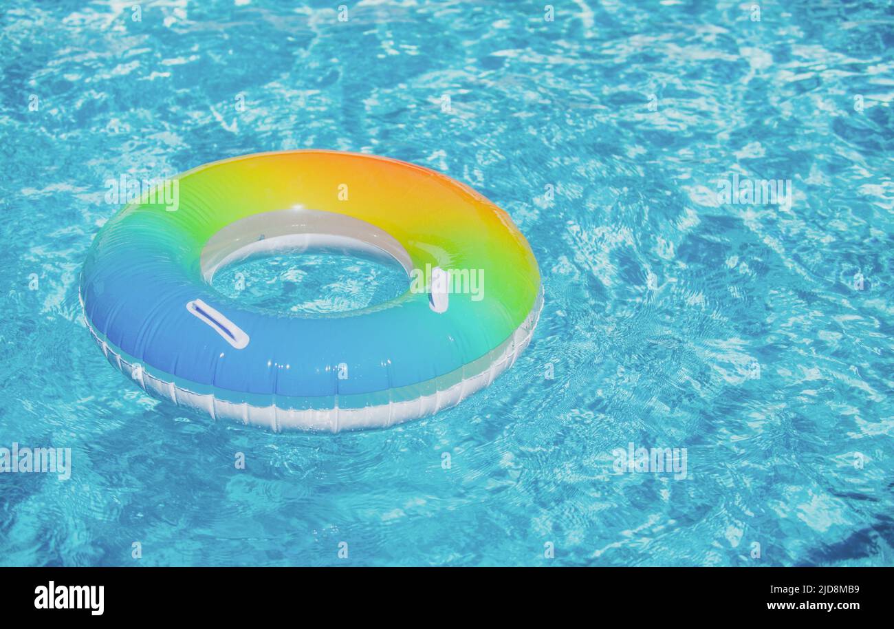 Summer water background. Water pool with pool float ring. Poster ...